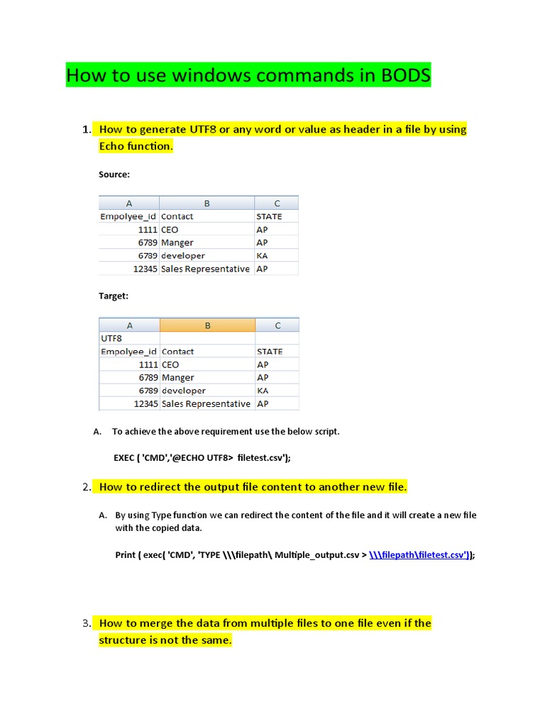 How To Use Windows Commands in BODS | PDF | Comma Separated Values ...