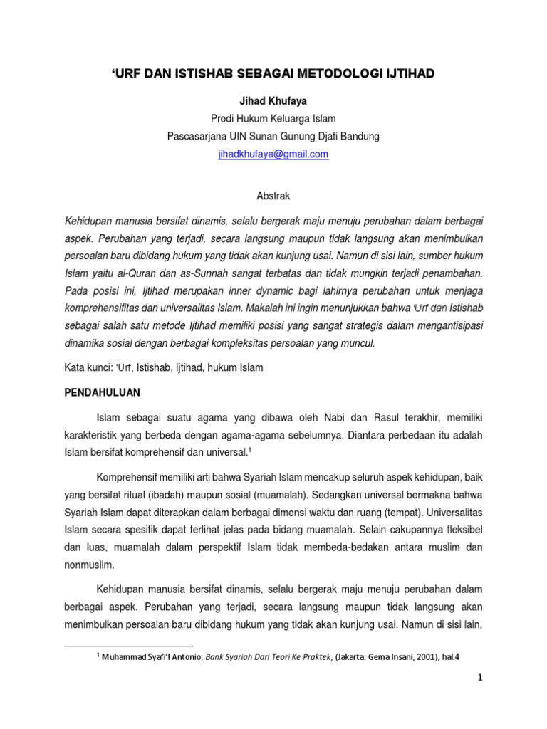'Urf Dan Istishab Sebagai Metodologi Ijtihad | PDF