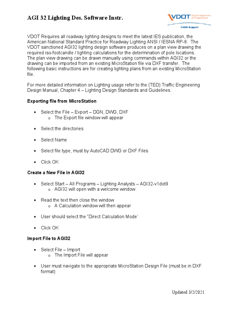 Agi 32 Lighting Des. Software Instr.: Exporting File From Microstation ...