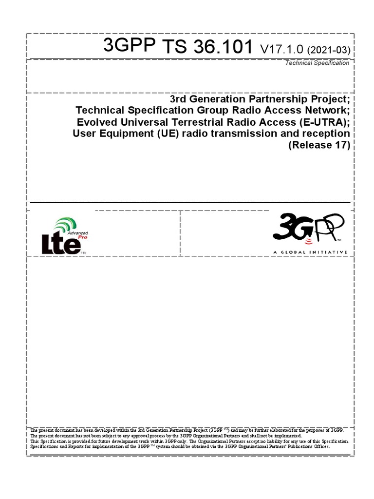 3GPP TS 36.101: Technical Specification | PDF | 3 Gpp | Bandwidth ...