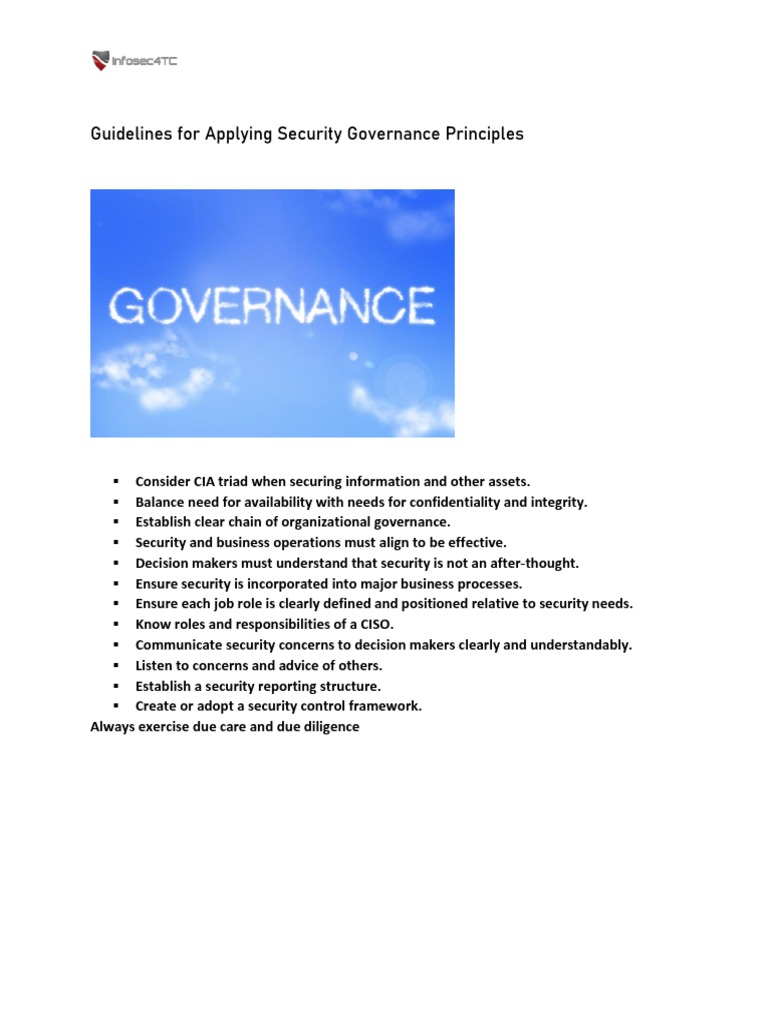Guidelines For Applying Security Governance Principles | PDF
