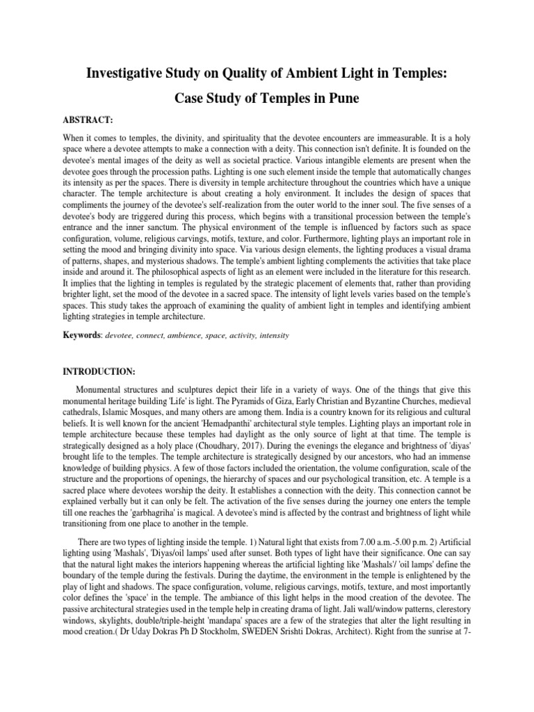 Investigative Study On Quality of Ambient Light in Temples: Case Study ...