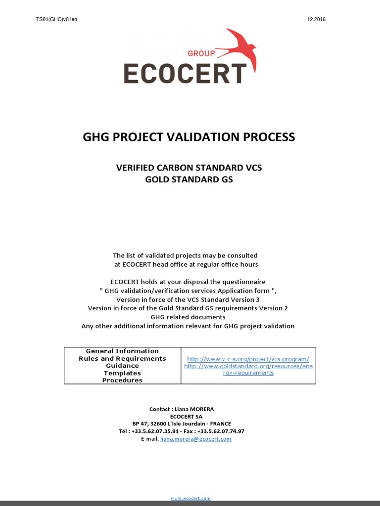 GHG Project Validation Process: Verified Carbon Standard Vcs Gold ...