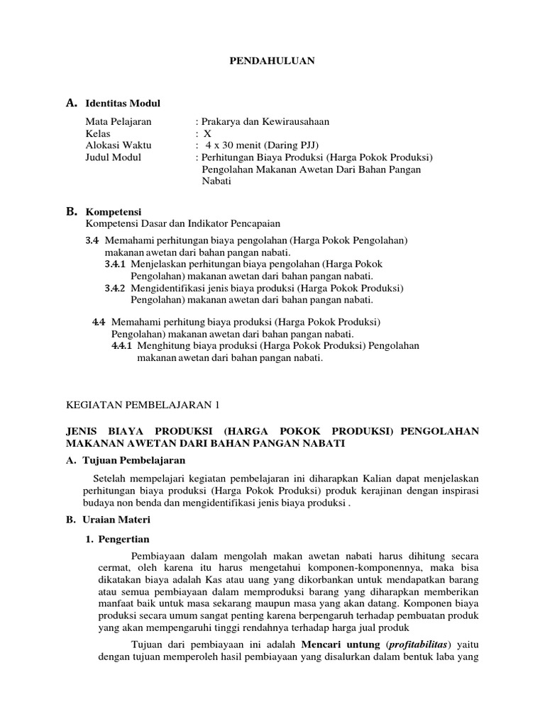 PKWU - Harga Pokok Produksi | PDF