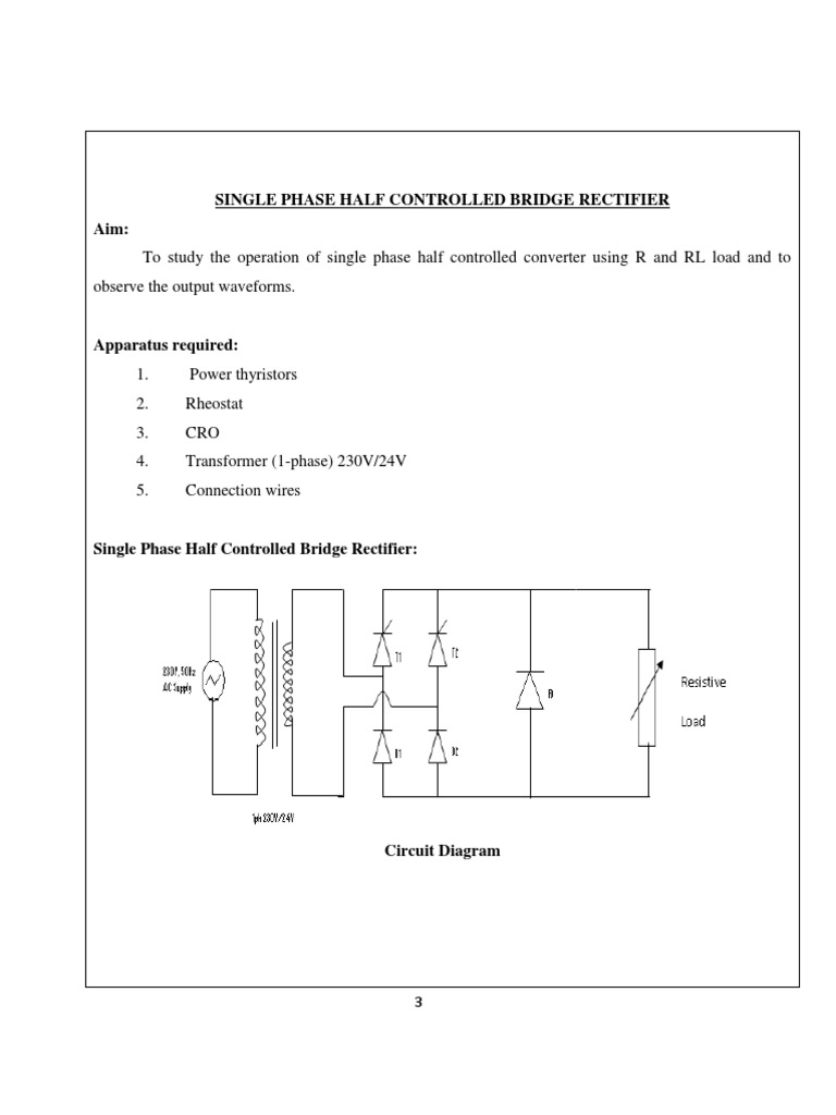 Single Phase Half Controlled Bridge Rectifier Aim | PDF | Rectifier | Physical Quantities