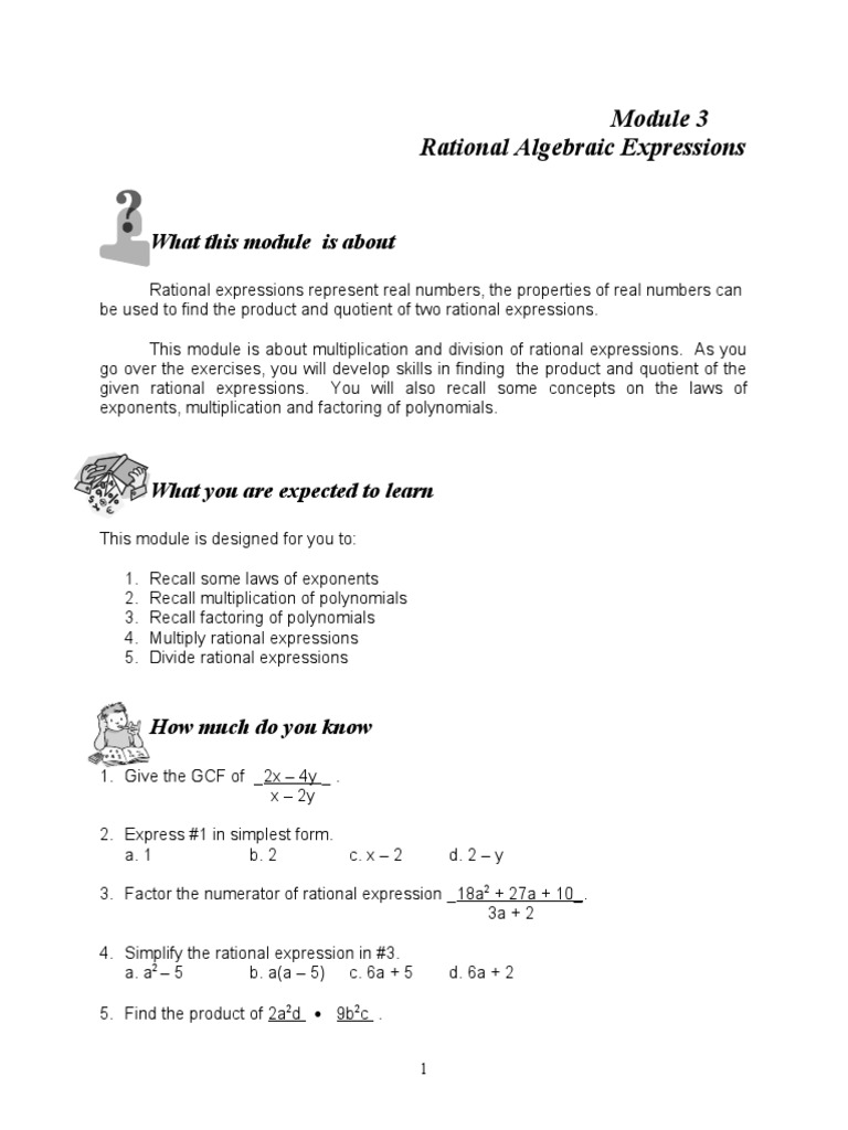 Module 3 Rational Alg Exp | PDF | Multiplication | Factorization