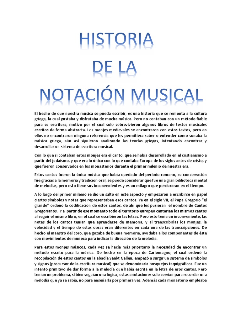Historia de La Notación Musical | PDF | Escritura | Partituras