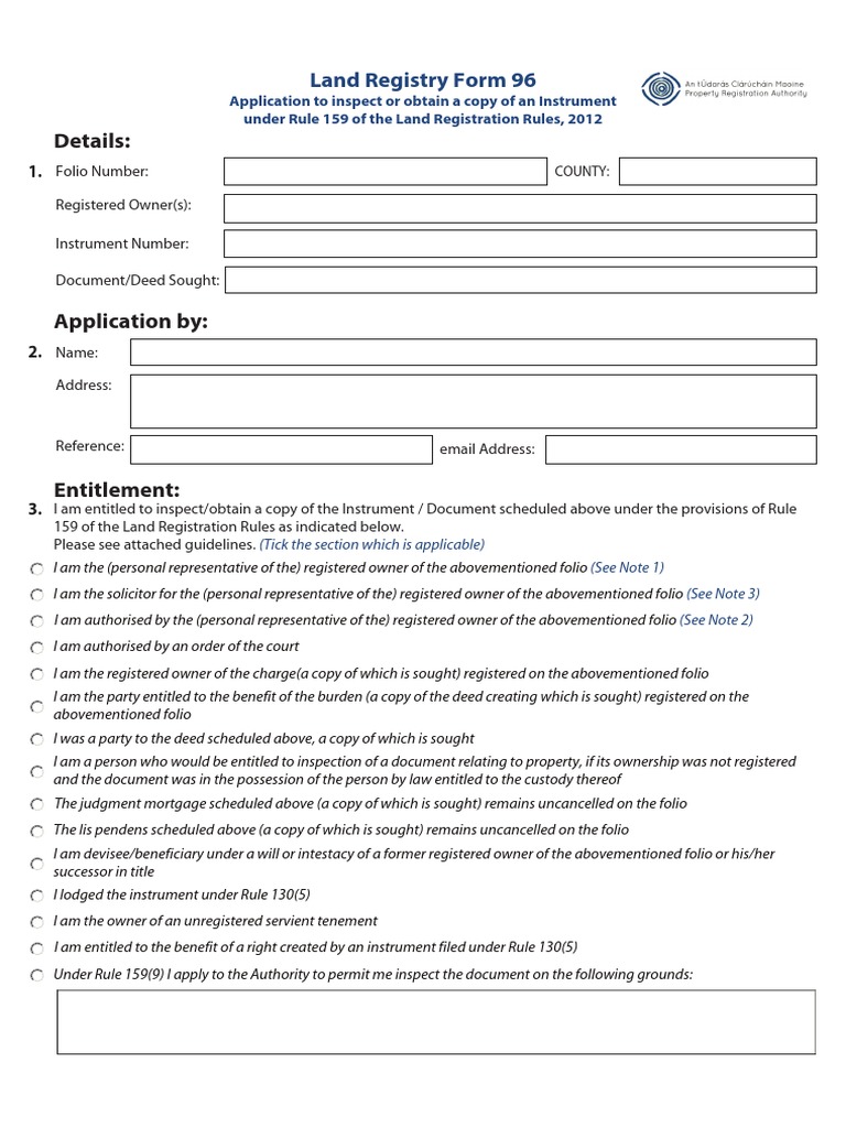 Details:: Land Registry Form 96 | PDF | Natural Resources Law | Common Law