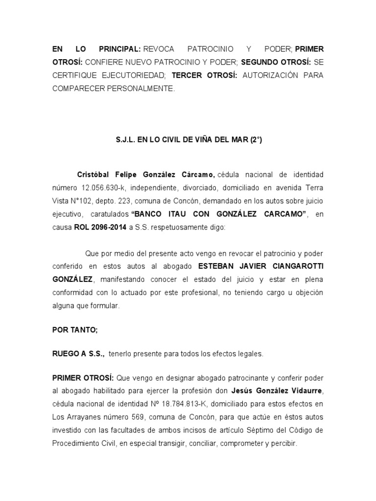 Revocación de Patrocinio y Poder Legal | PDF