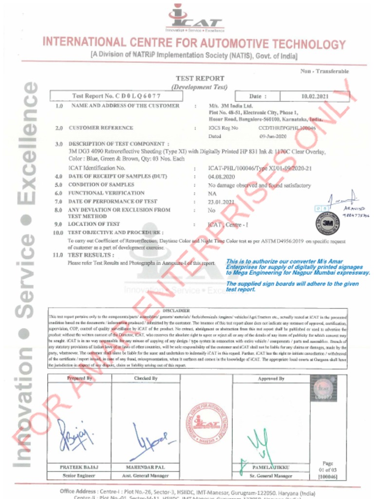 3M ICAT DP Certificate | PDF