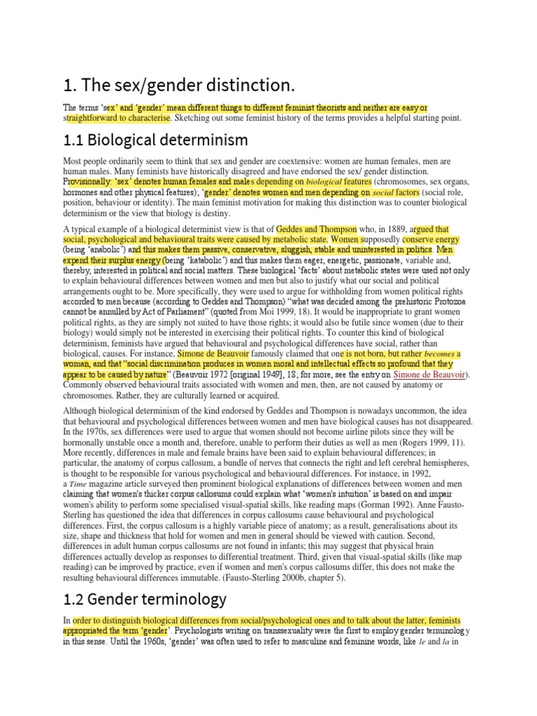 The Sex/gender Distinction.: 1.1 Biological Determinism | PDF | Gender | Gender Studies
