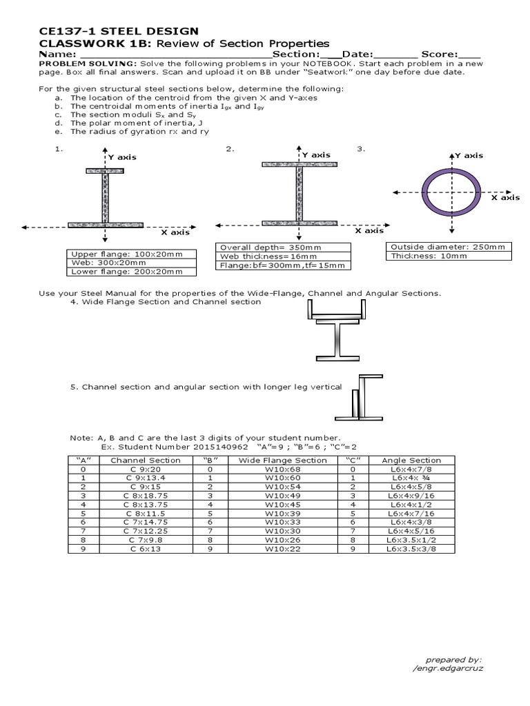 CW1B Review of Section Properties | PDF | Mechanical Engineering | Rotation