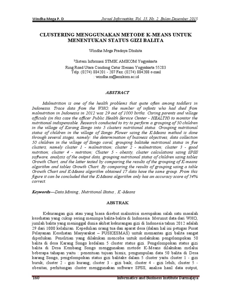 Clustering Menggunakan Metode K-Means Untuk Menentukan Status Gizi Balita | Download Free PDF ...