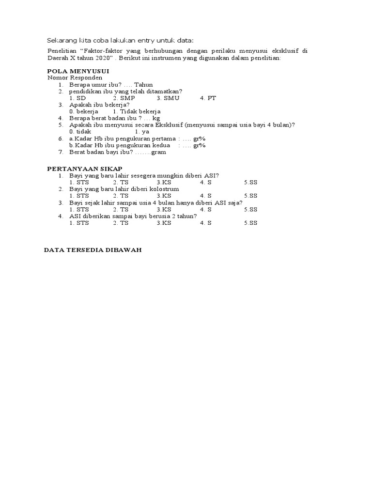 Entry Data Untuk Latihan SPSS | PDF