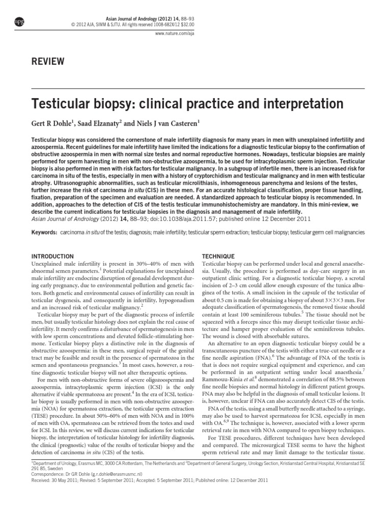 Testicular Biopsy: Clinical Practice and Interpretation: Review | PDF ...