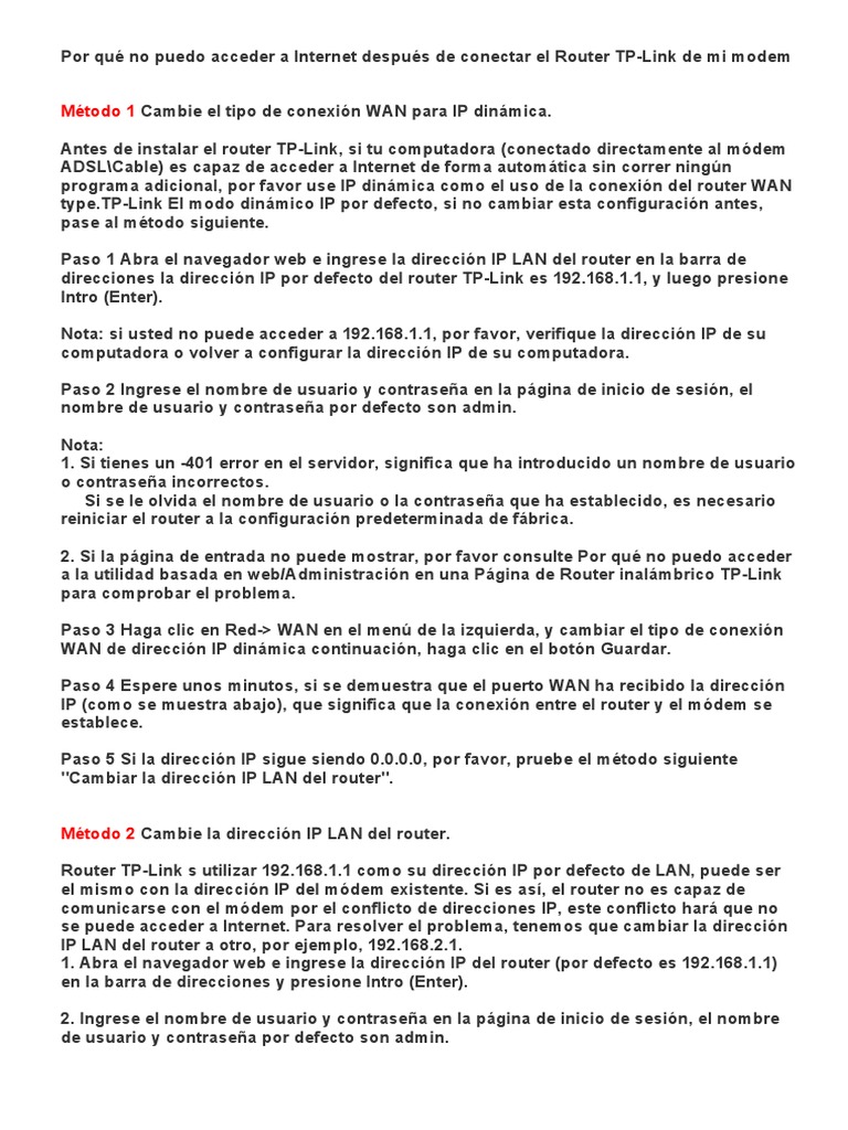 Por Qué No Puedo Acceder A Internet Después de Conectar El Router TP ...