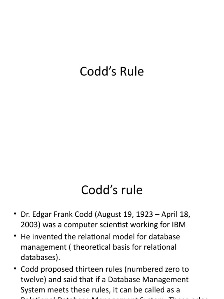 Codd's Rule | PDF | Relational Database | Databases