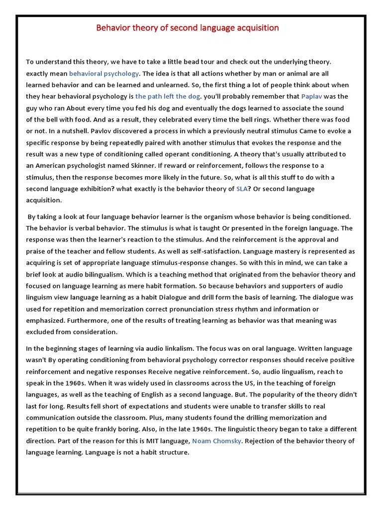Behavior Theory of Second Language Acquisition | PDF | Second Language ...
