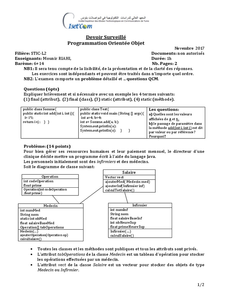 TD Examen POO | PDF | Classe (informatique) | Programmation