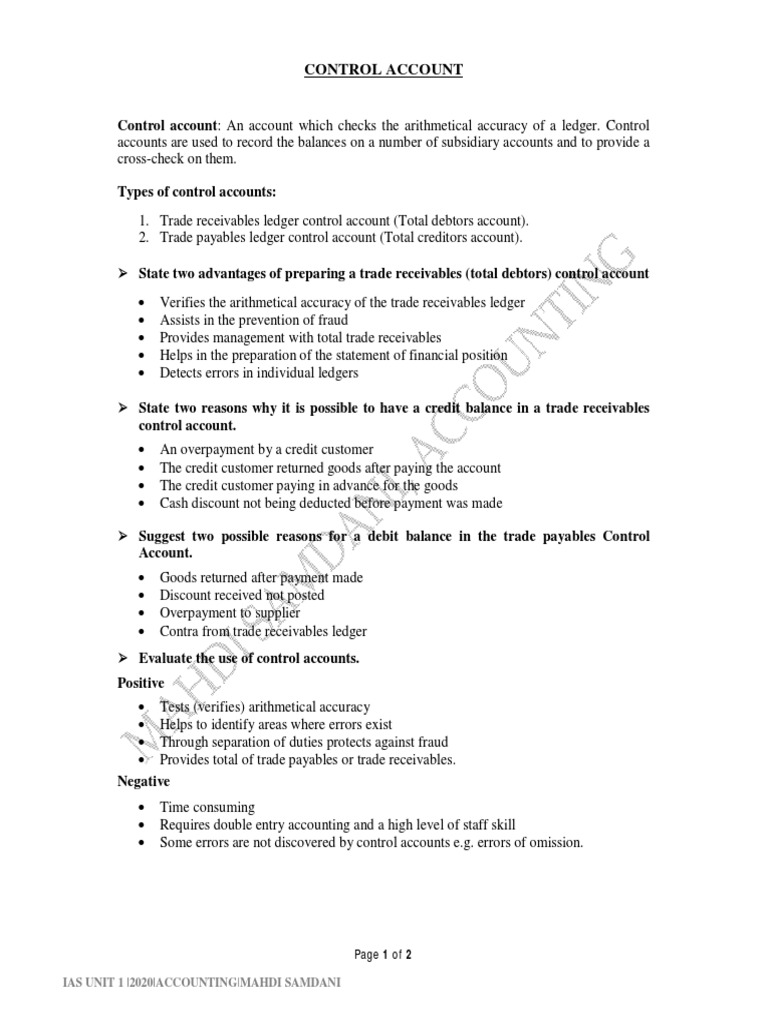 Control Accounts Explained | PDF | Debits And Credits | Accounts Payable