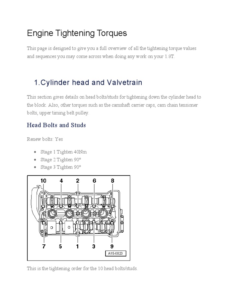 1.8T Engine Tightening Torques | PDF | Bearing (Mechanical) | Engine ...