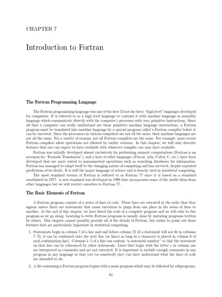 Introduction To Fortran The Fortran Programming Language Pdf Subroutine Array Data Structure 