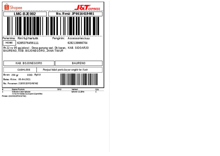 Contoh Resi Paket Shopee PDF | PDF