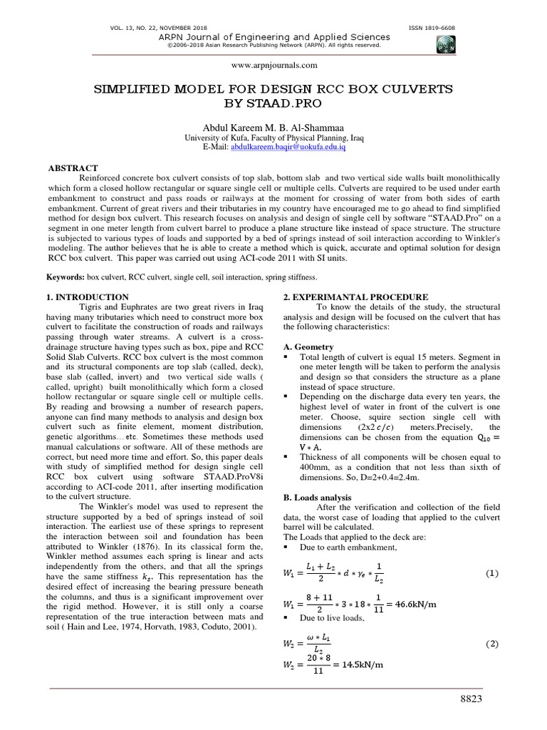 Simplified Model For Design RCC Box Culverts by Staad - Pro: Abdul ...