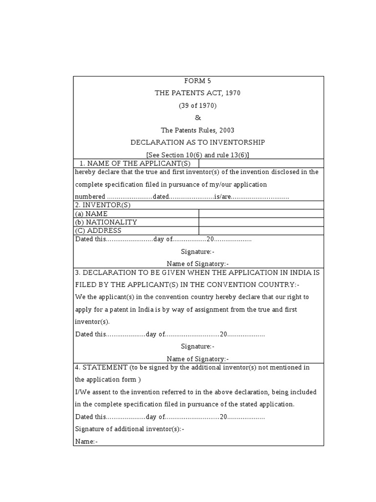 India Patent Form 5 | PDF | Law