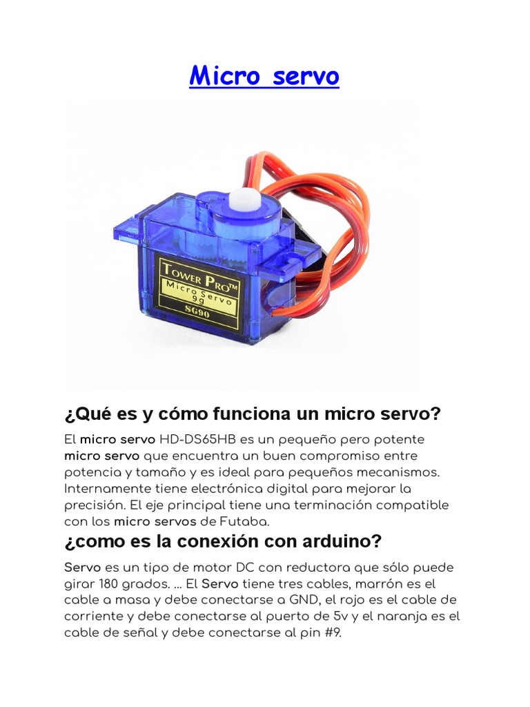 Micro Servo: Funcionamiento y Conexión Arduino | PDF