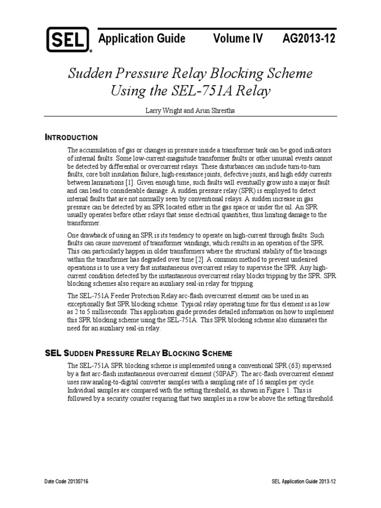 Sudden Pressure Relay Blocking Scheme Using The SEL-751A Relay | PDF ...
