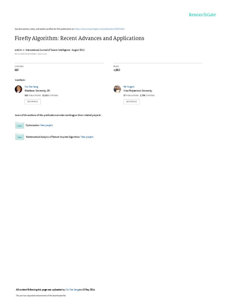 Firefly Algorithm: Recent Advances and Applications | PDF | Mathematical Optimization ...