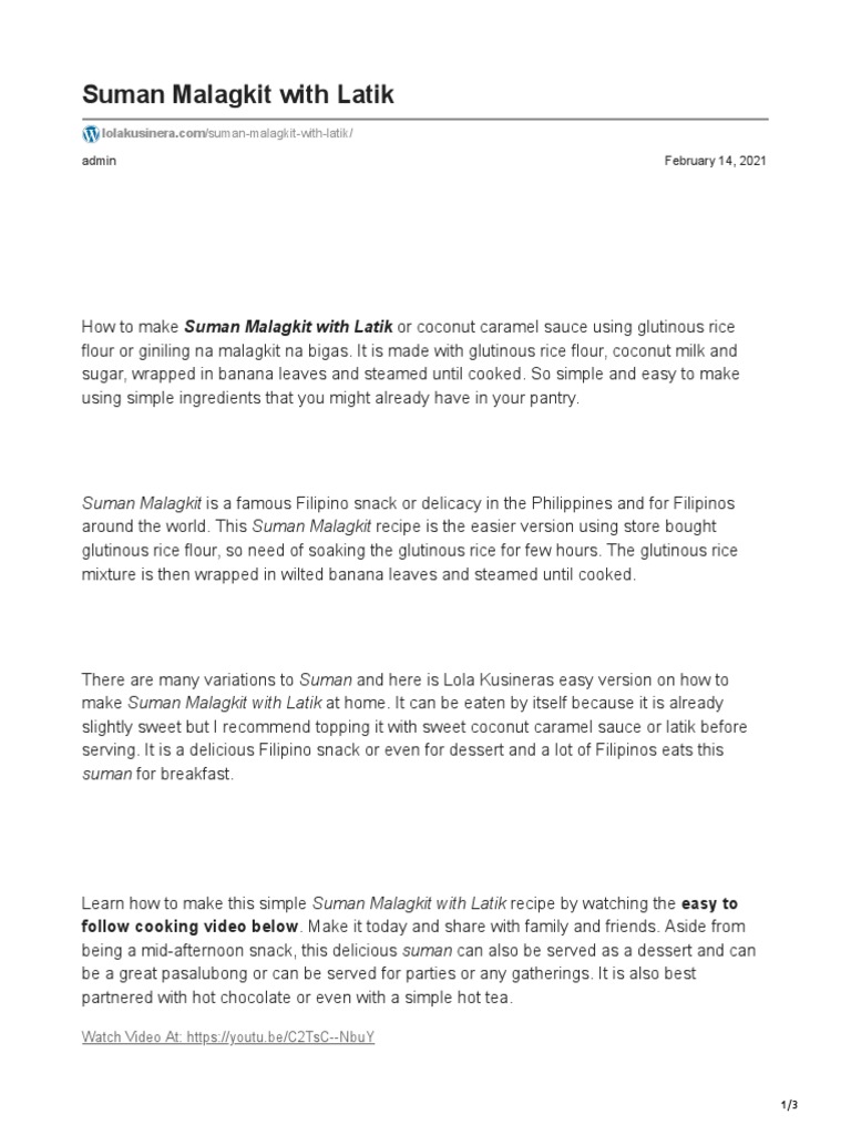 Suman Malagkit With Latik | PDF | Food And Drink | Cooking