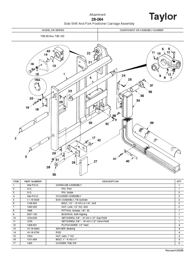 Taylor Forklift Side Shift Parts List | PDF | Equipment | Machines