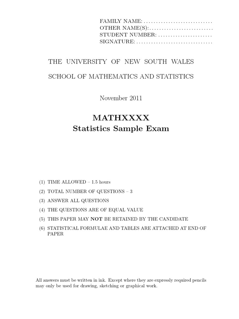 Statistics Sample Exam - MATH2089 | PDF | Analysis Of Variance | P Value
