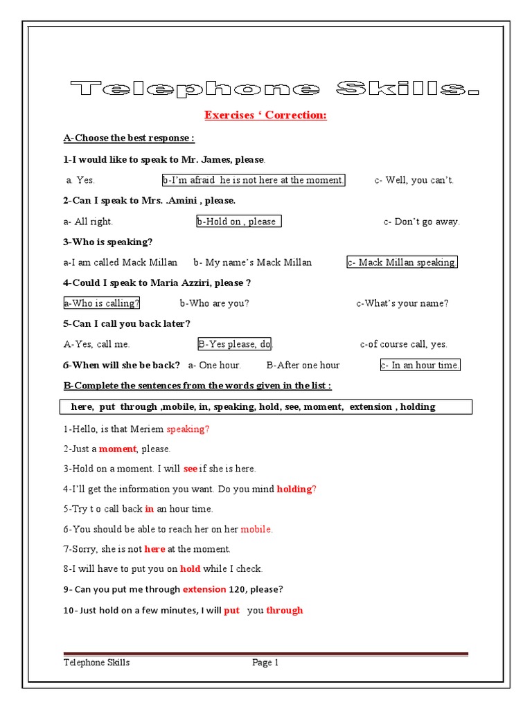 Telephone Conversation Exercises | PDF