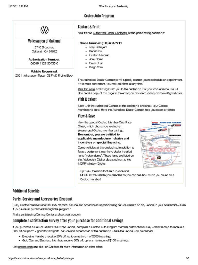 Costco Auto Program Contact & Print: Phone Number: (510) 834-7711 | PDF ...