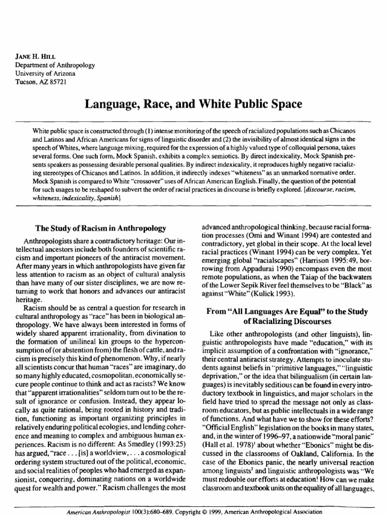 Language, Race, and White Public Space: The Study of Racism in ...