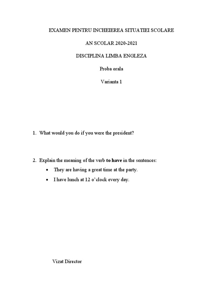 Subiect Cls 8 Varianta 1 Si 2 Oral | PDF