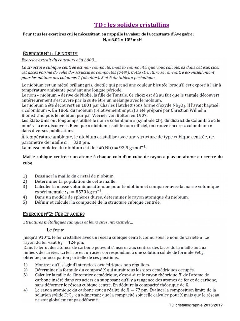 TD Cristallographie 3 | PDF | Structure cristalline | Substances chimiques