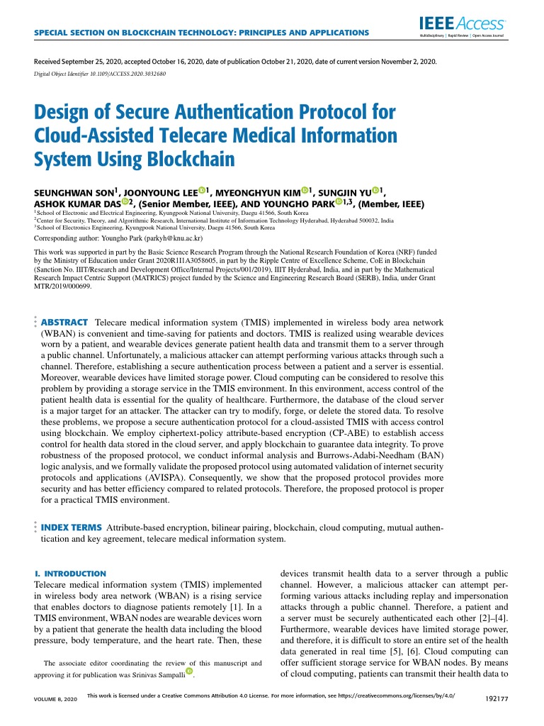 Design of Secure Authentication Protocol For Cloud-Assisted Telecare ...