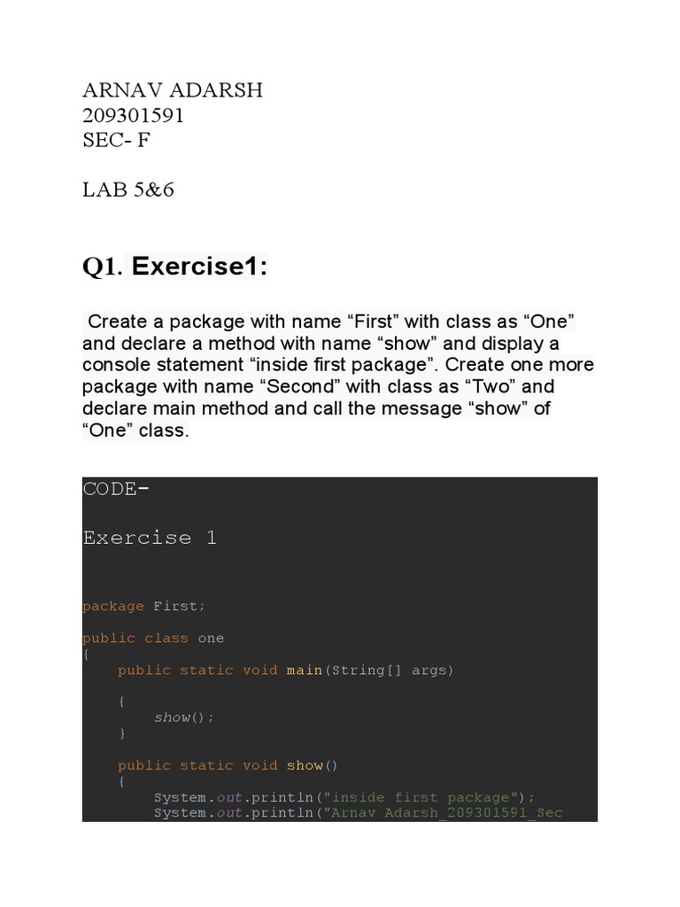 Arnav Adarsh LAB 5&6 | PDF | Method (Computer Programming) | Inheritance (Object Oriented ...