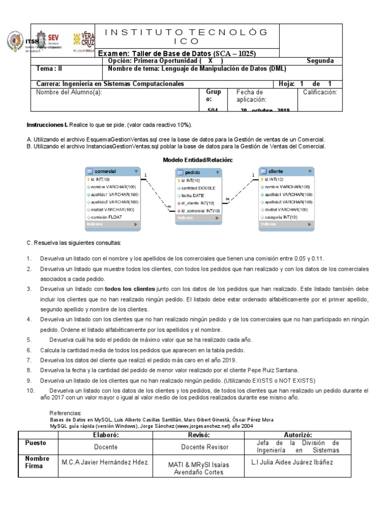 Examen DML para Ingeniería en Sistemas | PDF | SQL | Gestión de datos