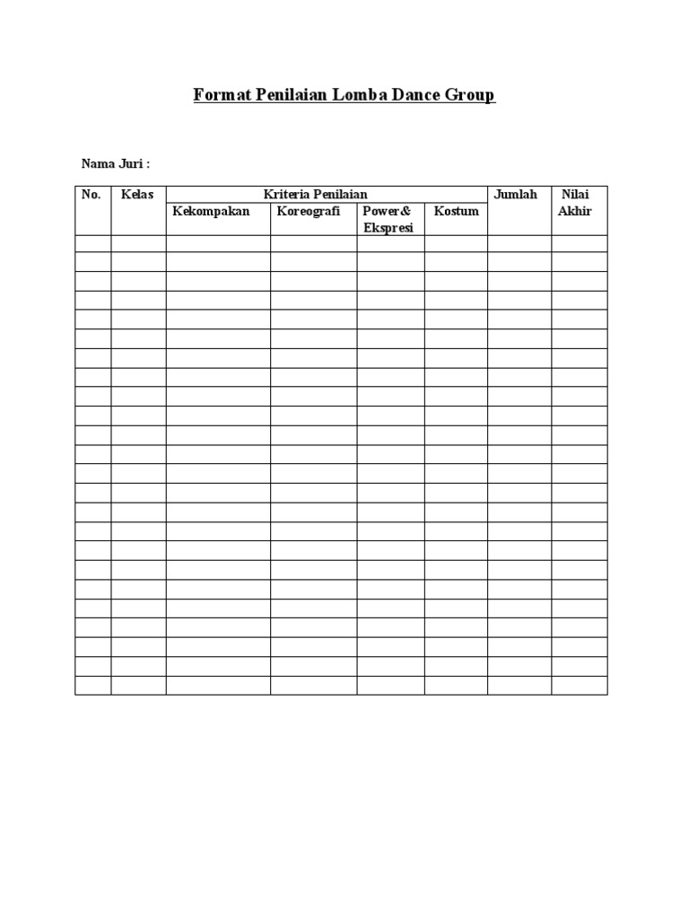 Format Penilaian Lomba Dance Group | PDF