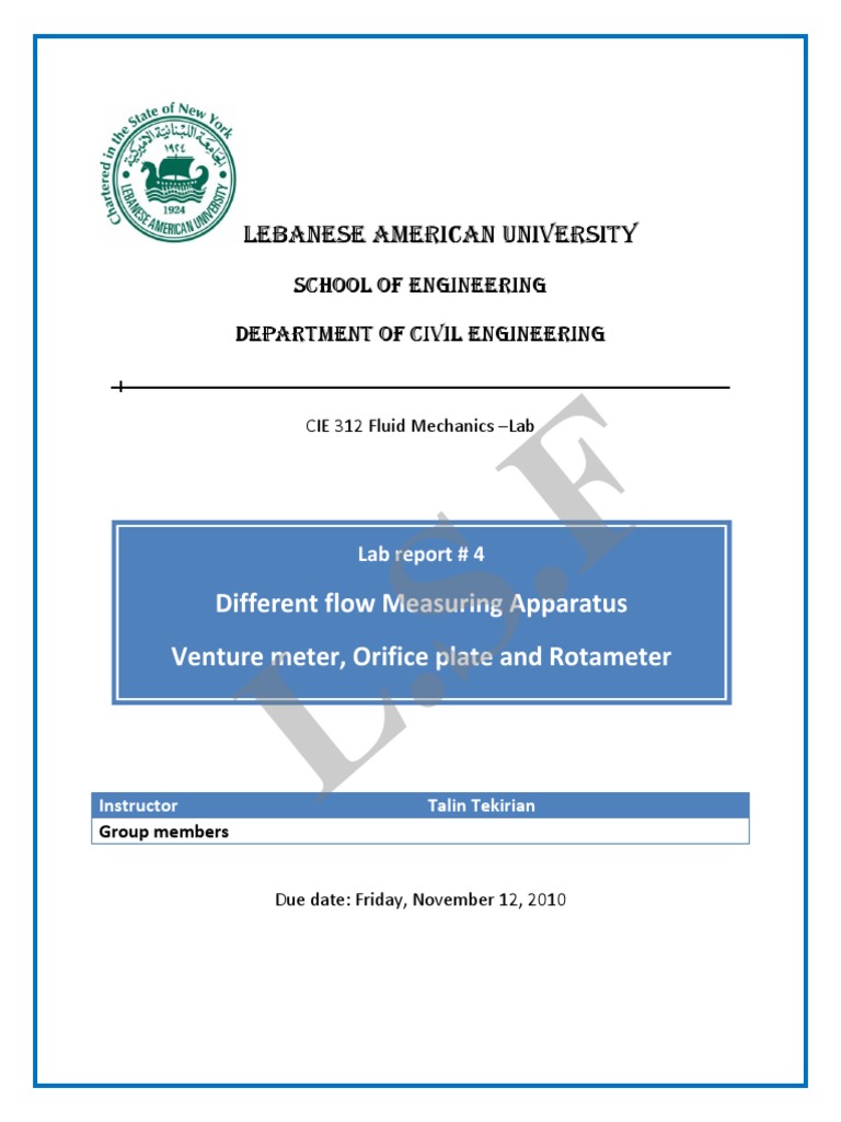 Flow Measurement Lab Report | PDF | Flow Measurement | Continuum Mechanics