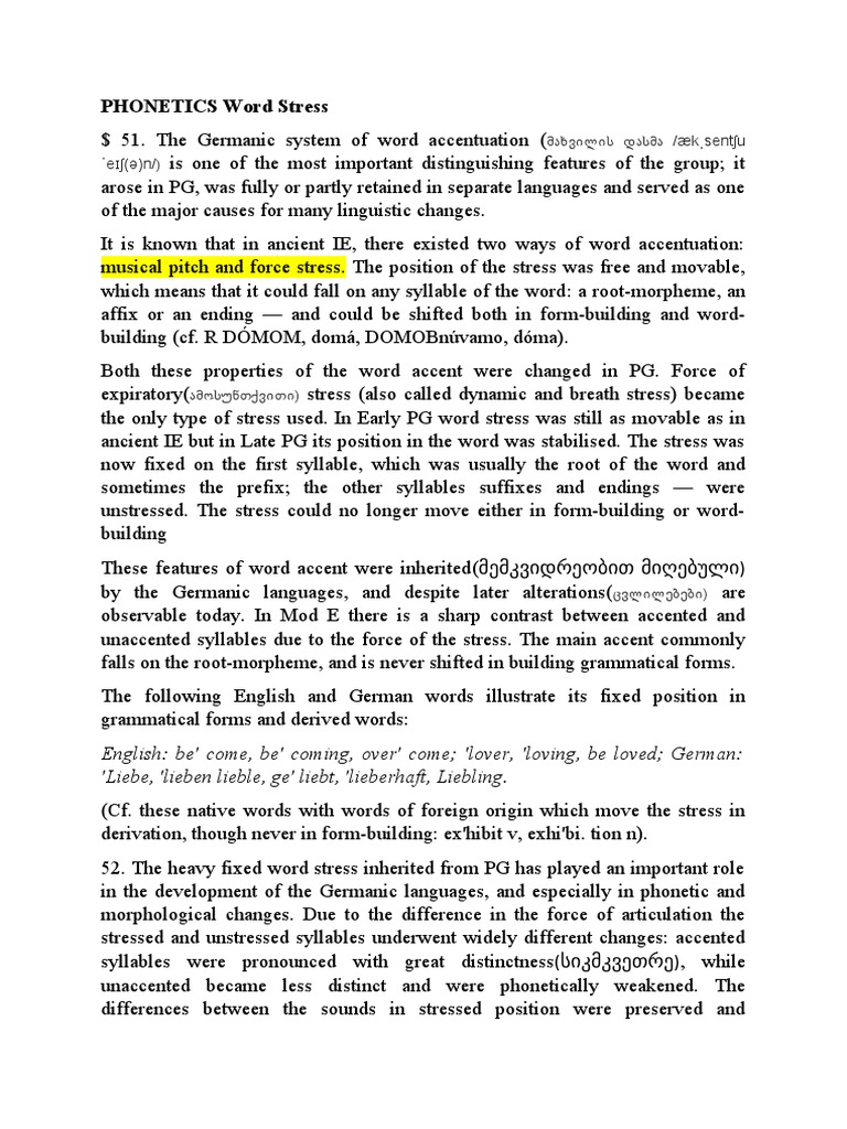 The Development of Word Stress in Germanic Languages and its Role in ...