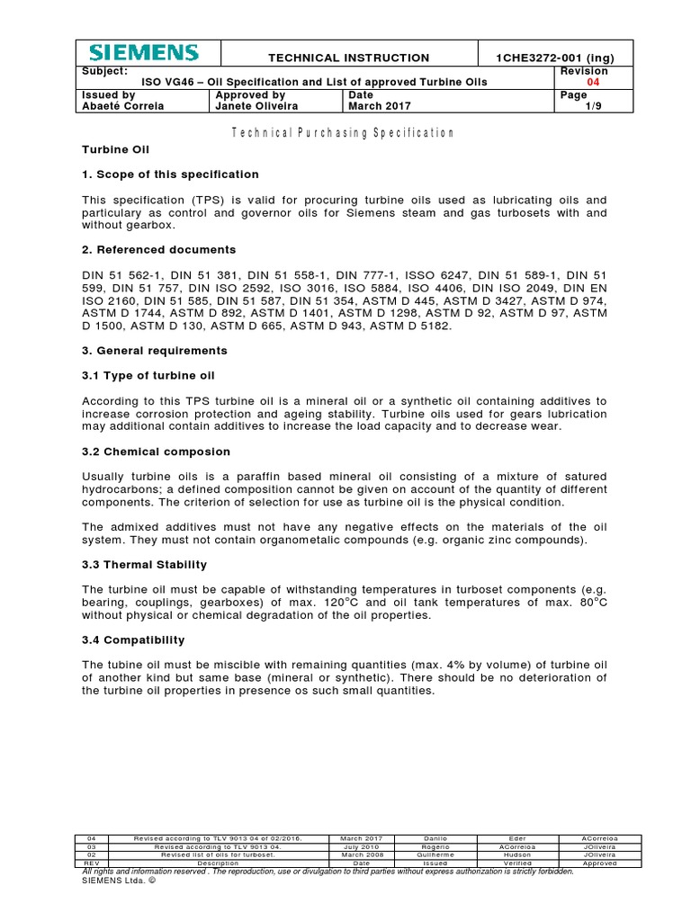 Technical Purchasing Specification: Technical Instruction 1CHE3272-001 (Ing) | PDF | Motor Oil ...