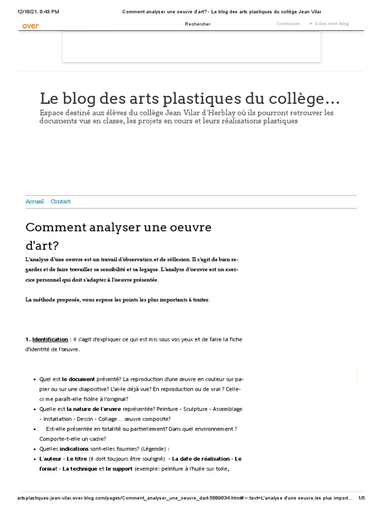 Comment Analyser Une Oeuvre D'art - Le Blog Des Arts Plastiques Du ...