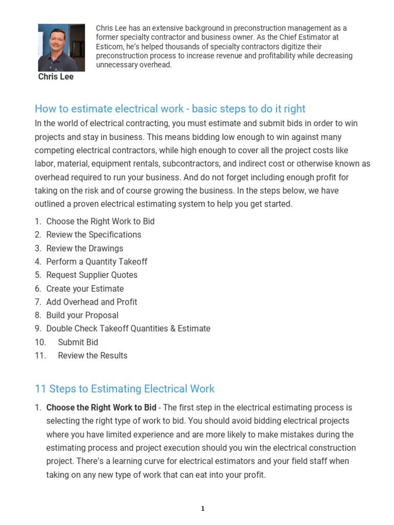 How To Estimate Electrical Work | PDF | Specification (Technical Standard) | Cost