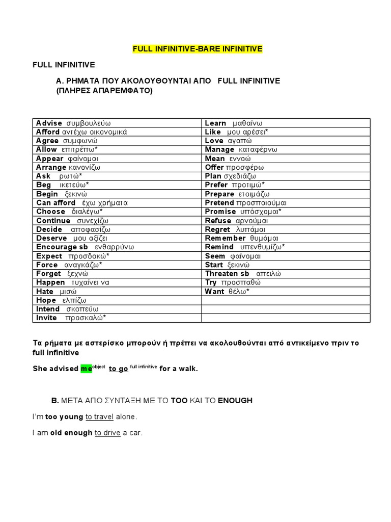 Full Infinitive-Bare Infinitive | PDF